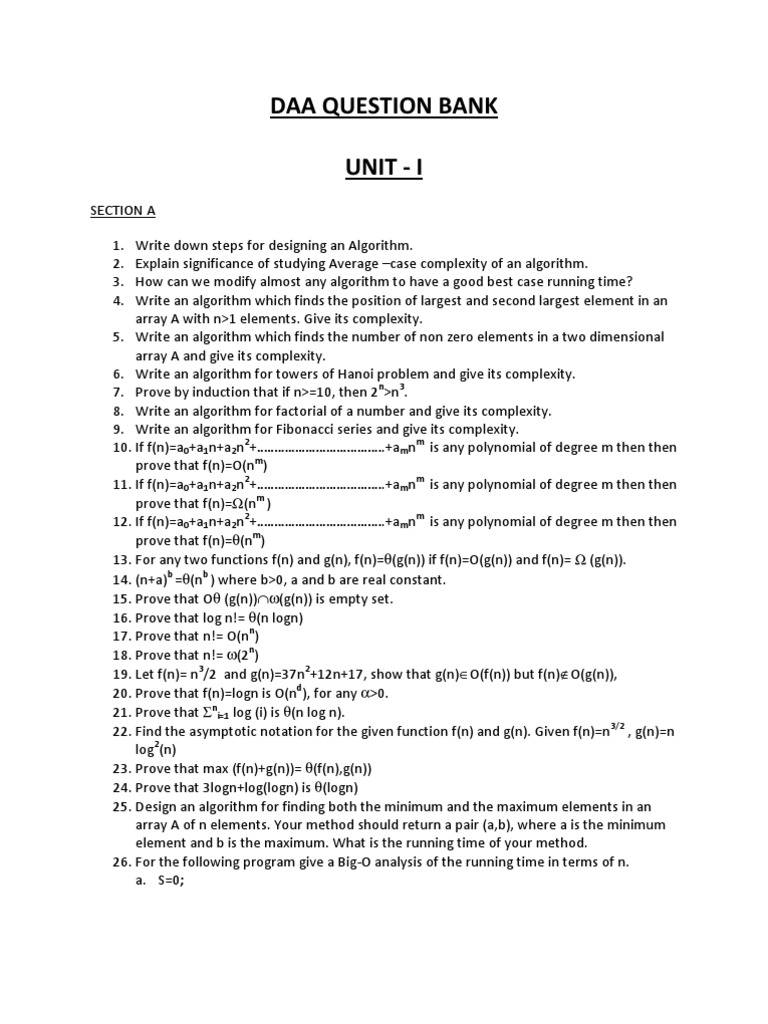 Daa Question Bank Time Complexity Computer Science