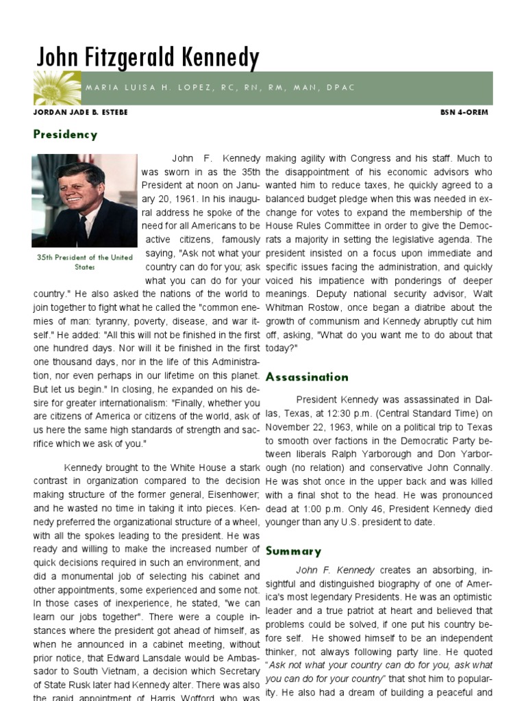 John Fitzgerald Kennedy: Presidency | PDF | John F. Kennedy | Government