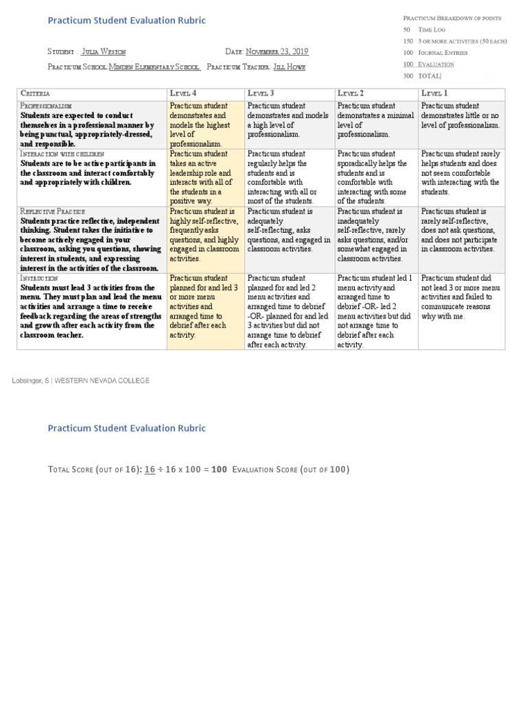Rubric For Practicum | PDF | Rubric (Academic) | Classroom