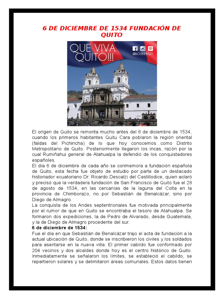6 de Diciembre de 1534 Fundación de Quito | PDF