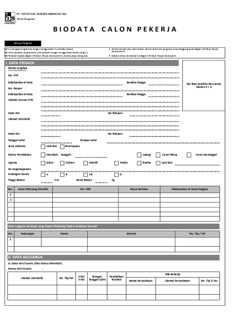 Formulir Biodata Pekerja 17 | PDF