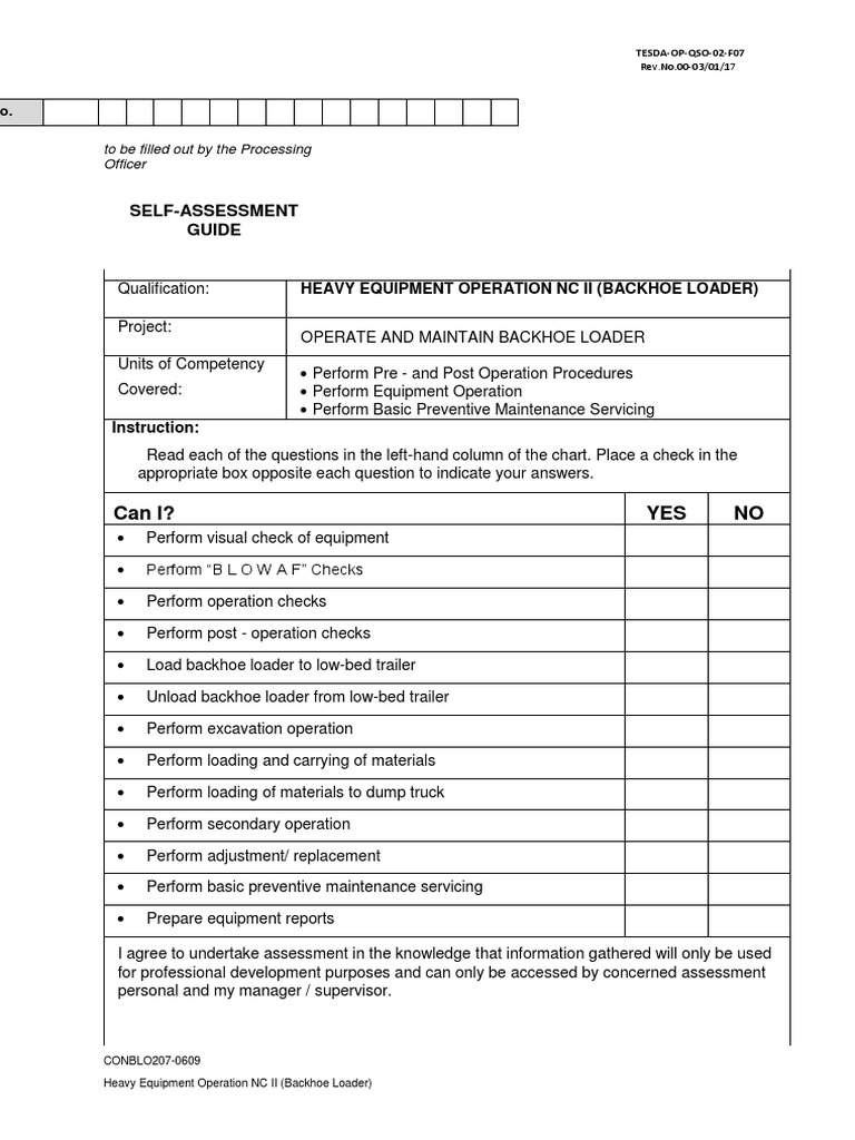 SAG-HEO (Backhoe Loader) NC II | PDF | Loader (Equipment) | Business