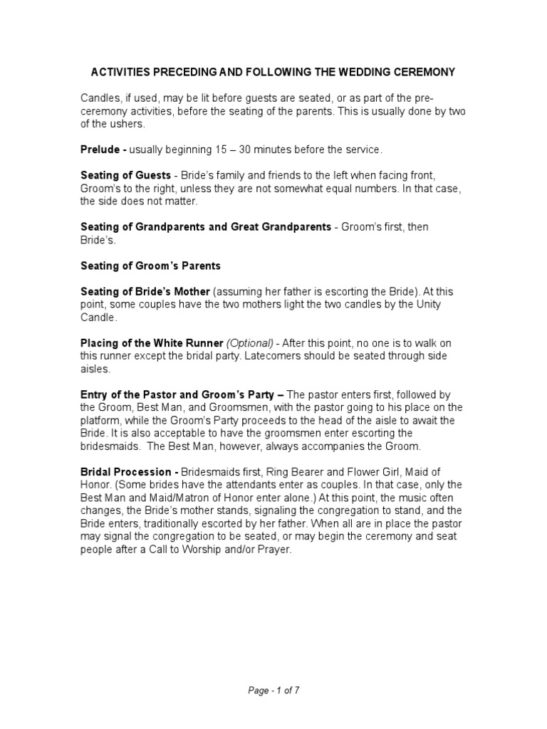 Wedding Ceremony Outline Guide | PDF | Groomsman | Bridesmaid