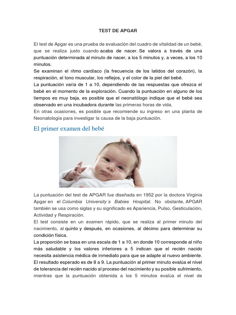 Test de Apgar | PDF | Infantes | Enfermedades y trastornos