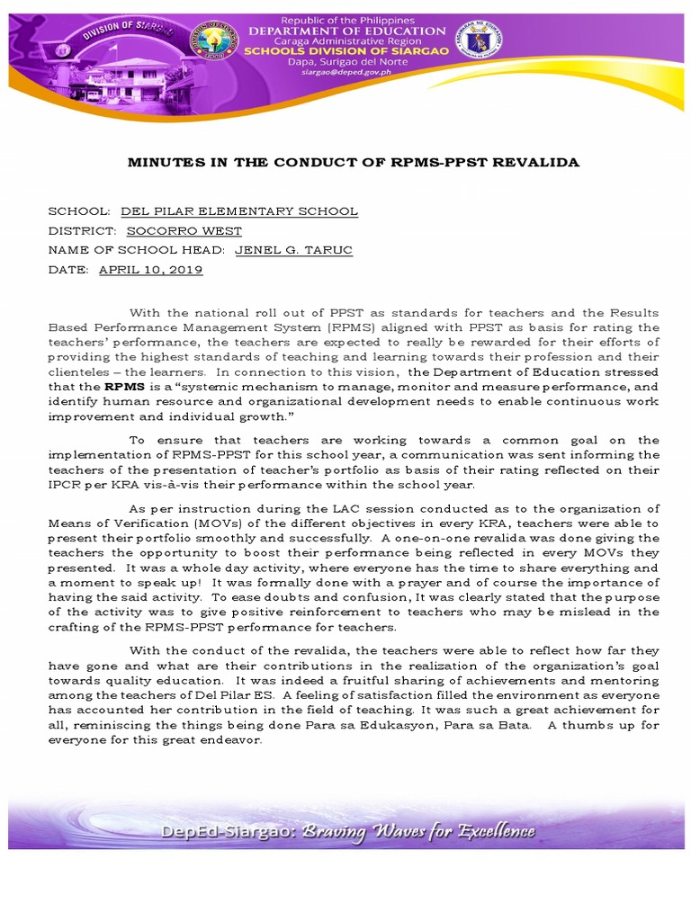 MINUTES RPMS-PPST REVALIDA | PDF | Goal | Behavior Modification