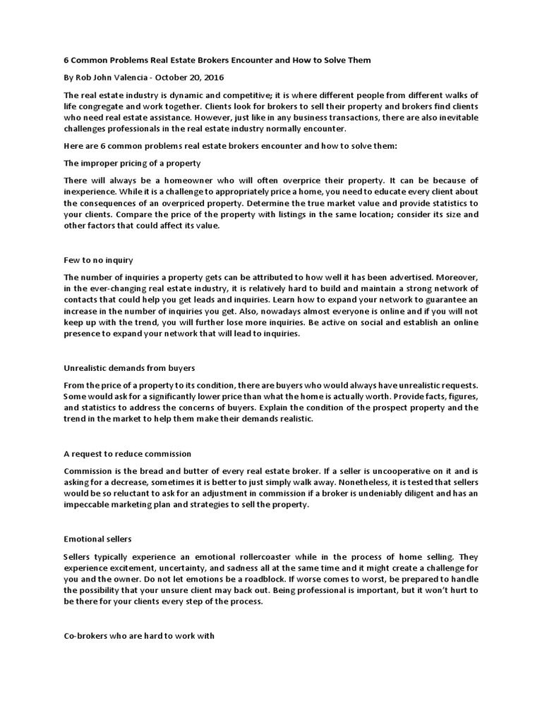 6 Common Problems Real Estate Brokers Encounter and How To Solve Them ...