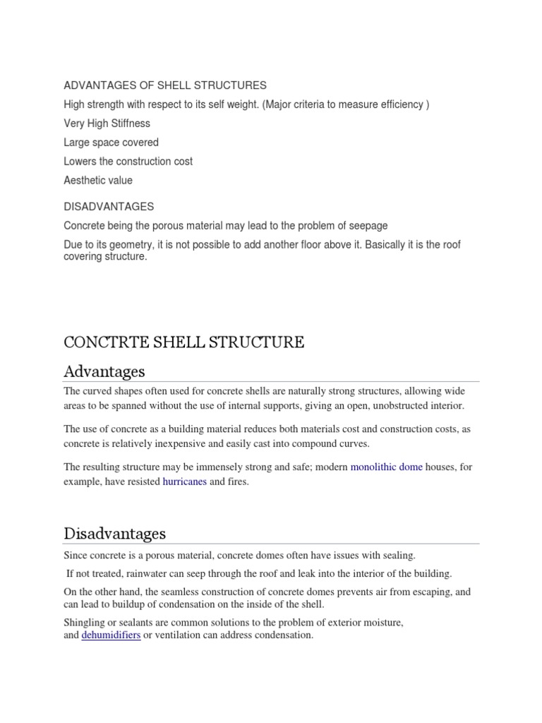 Advantages of Shell Structures | PDF | Engineering | Concrete