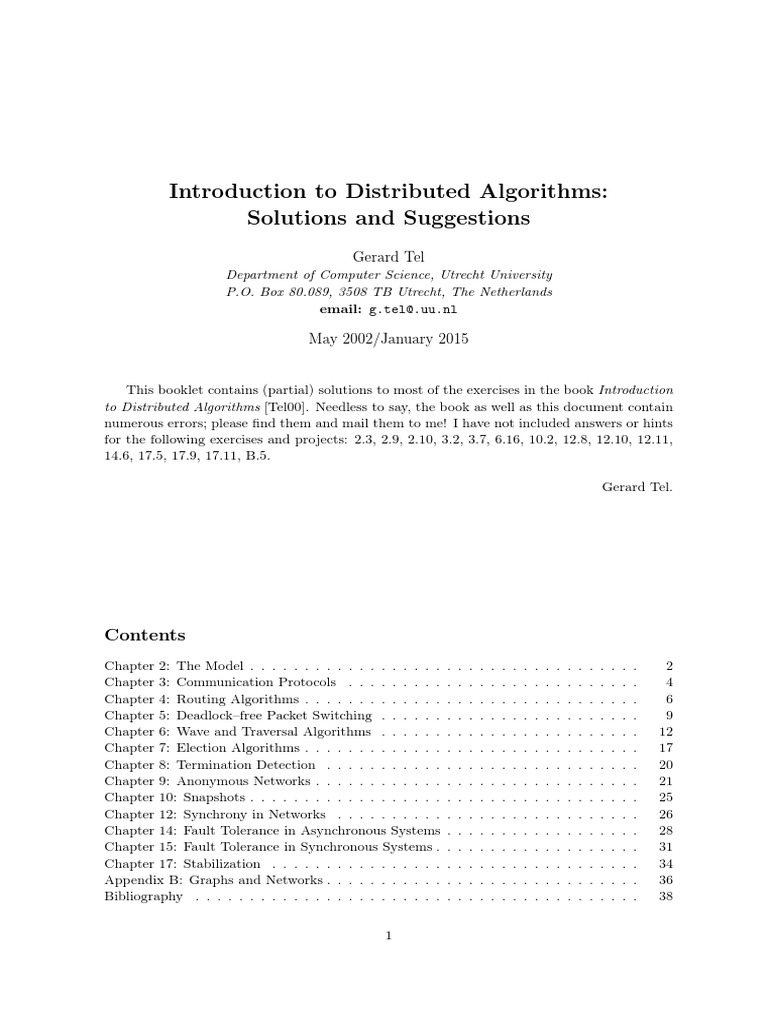 Tel G - Solutions For Introduction To Distributed Algorithms (2015) PDF ...