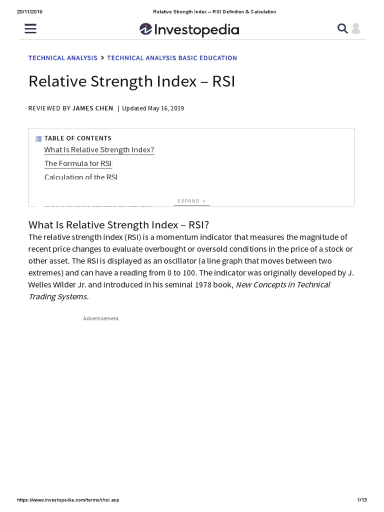 Relative Strength Index - RSI Definition & Calculation | Download Free PDF | Market Trend ...