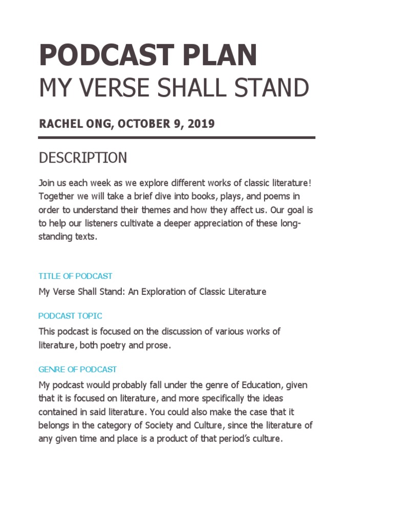 Podcast Plan Template-1 | PDF | Conversation | Poetry