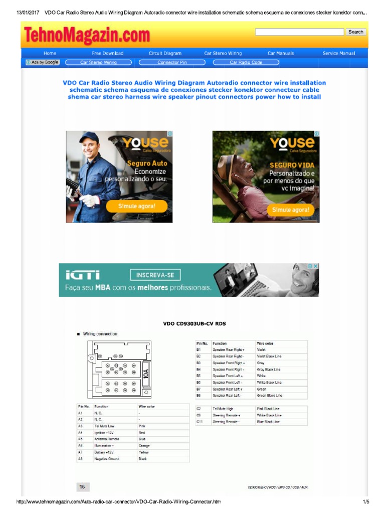 VDO 2005 Car Radio Stereo Audio Wiring Diagr... Tecker Konektor ...