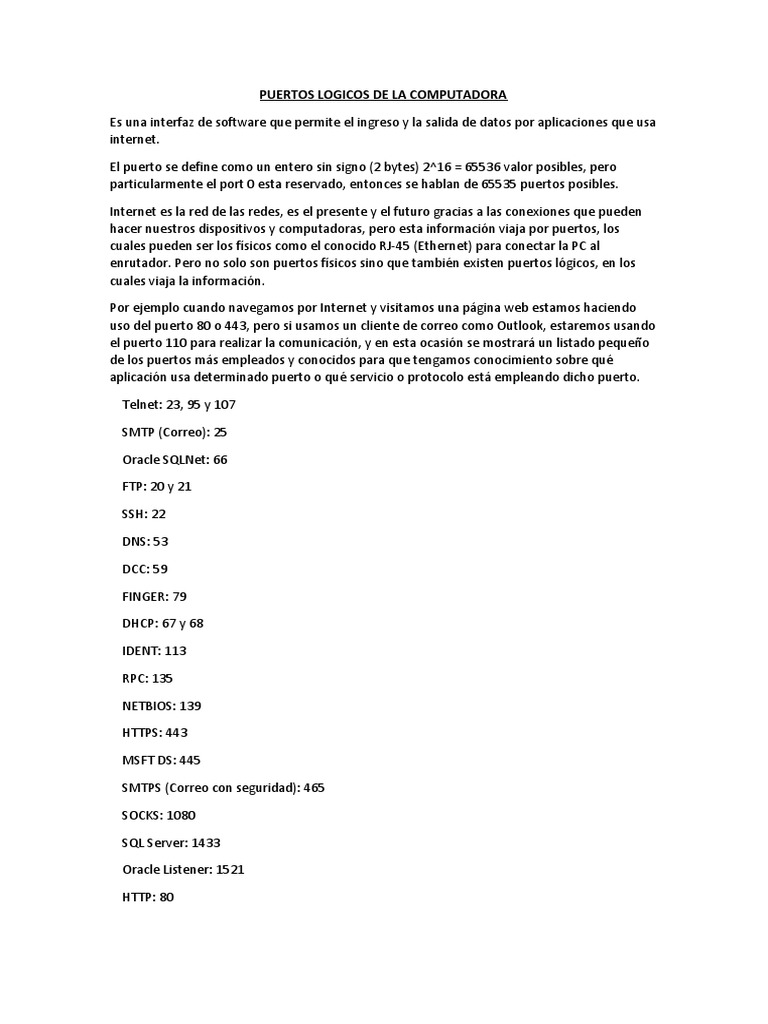Puertos Lógicos en Computadoras | PDF | Internet | Red de computadoras