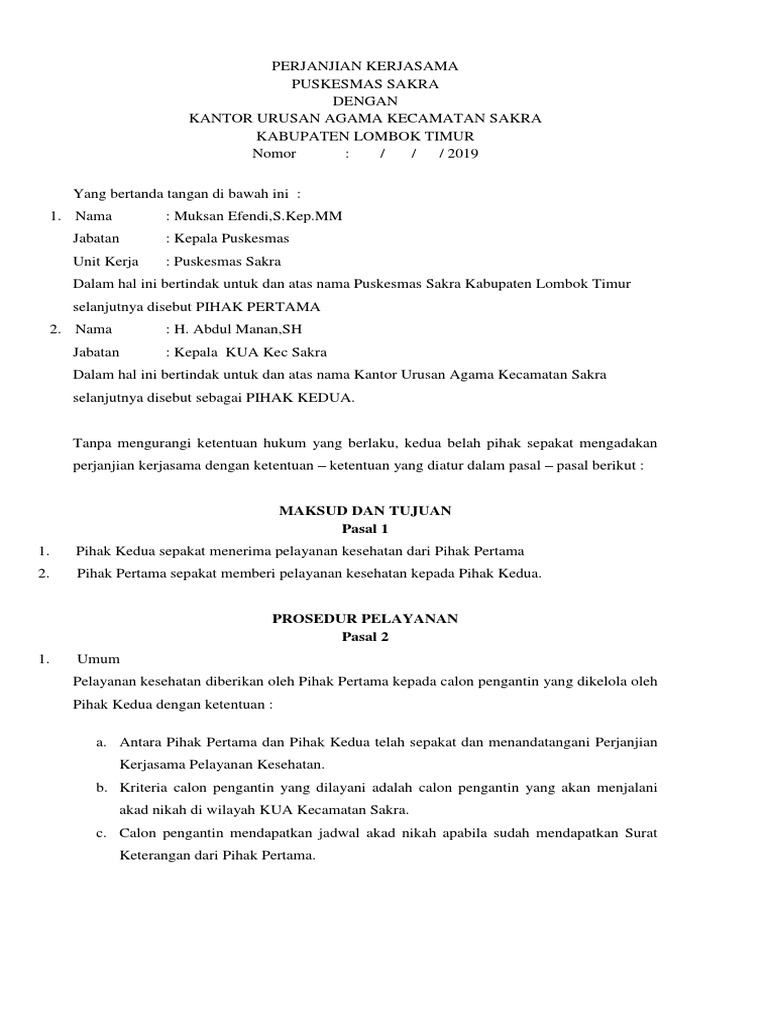 Mou PKM Dengan Kua | PDF