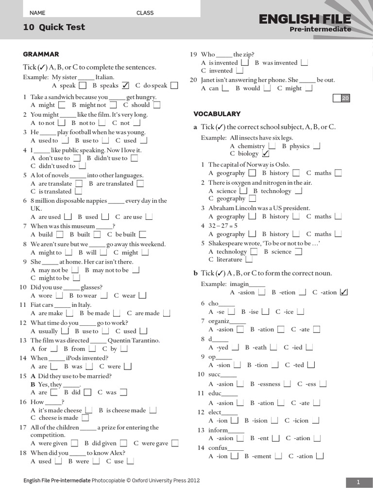 EF3e Preint Quicktest 10 PDF | PDF | Linguistic Typology | Linguistics