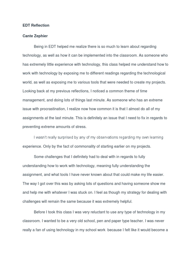 Final Reflection Essay Edt 1 | PDF | Classroom | Teaching