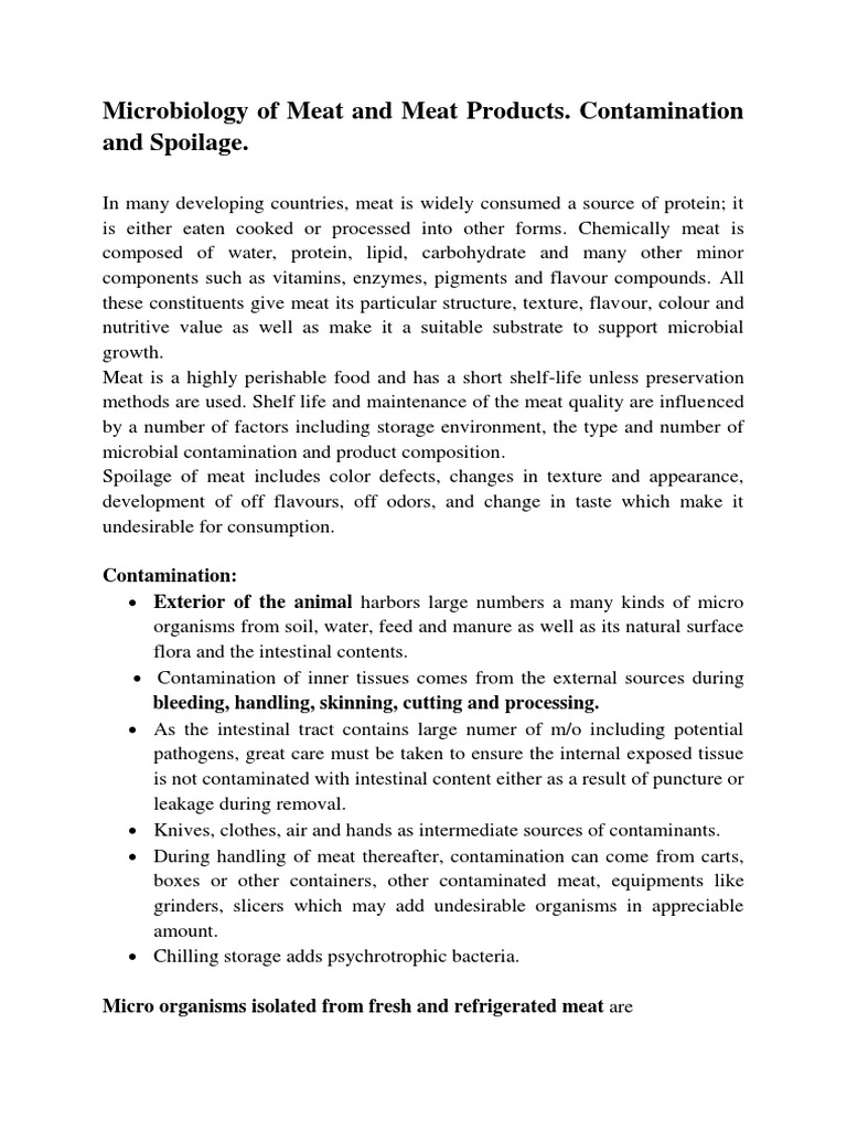 Microbial Contamination and Spoilage of Meat: Causes, Microorganisms ...
