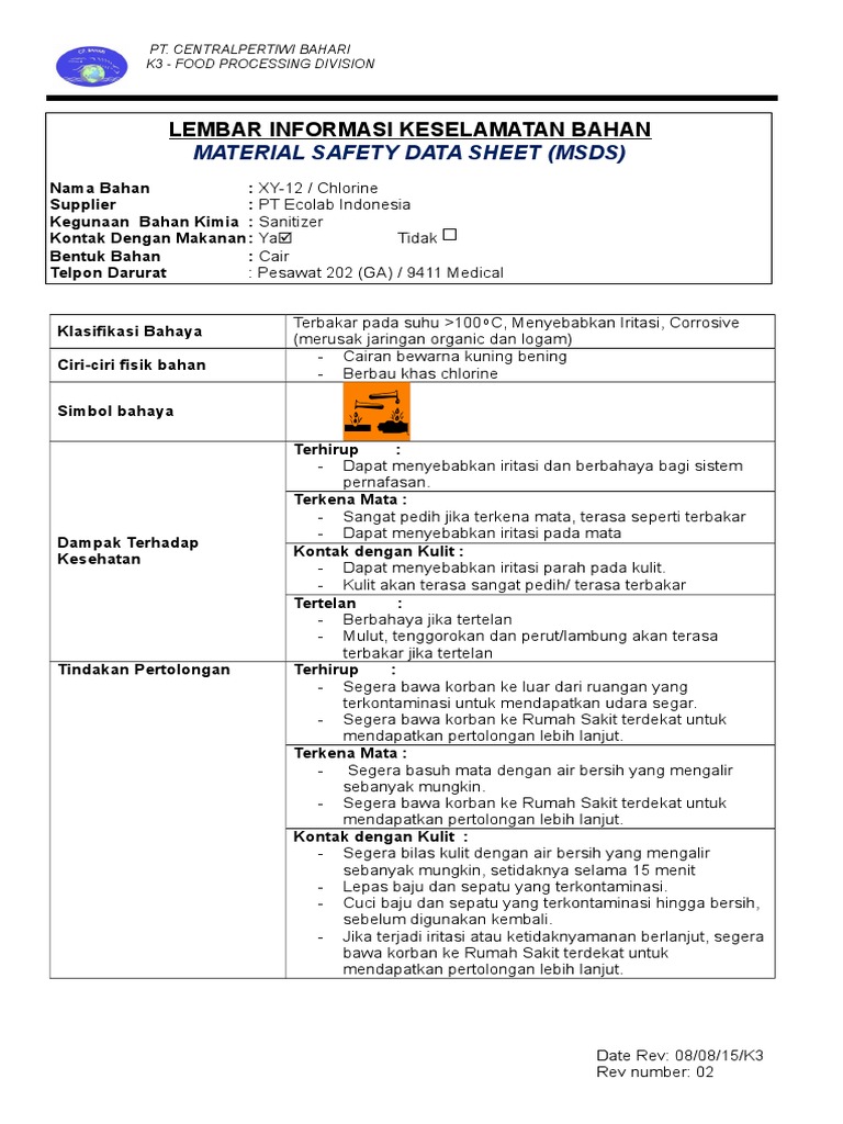 MSDS Chlorine | PDF | Kesehatan Holistik