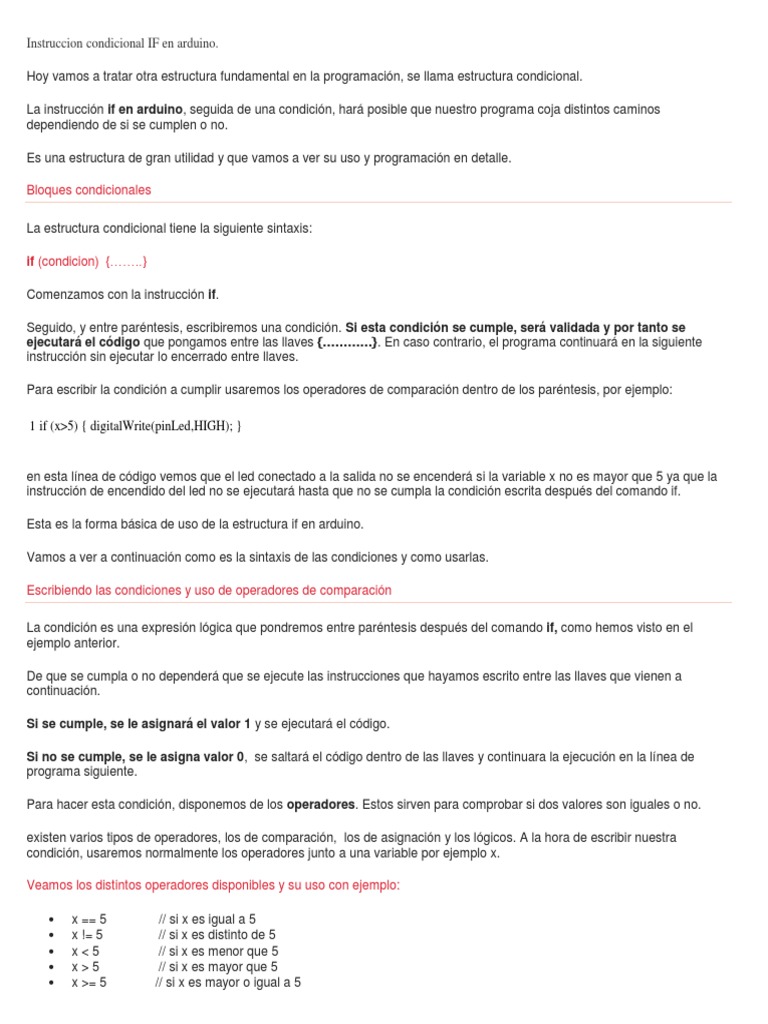 Instruccion Condicional IF en Arduino | PDF | Flujo de control ...