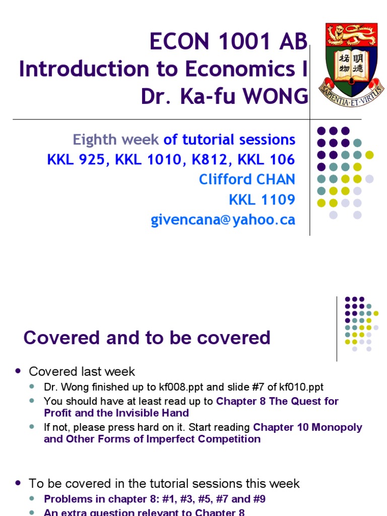 Introduction To Economics I Dr. Ka-Fu WONG: ECON 1001 AB | PDF | Profit ...