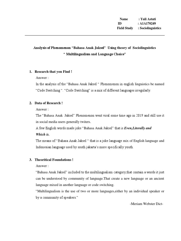 Analysis of "Bahasa Anak Jaksel | PDF | Indonesian Language ...