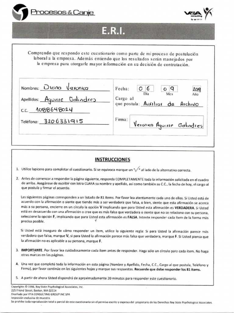 Cuestionario E.R.I PDF | PDF