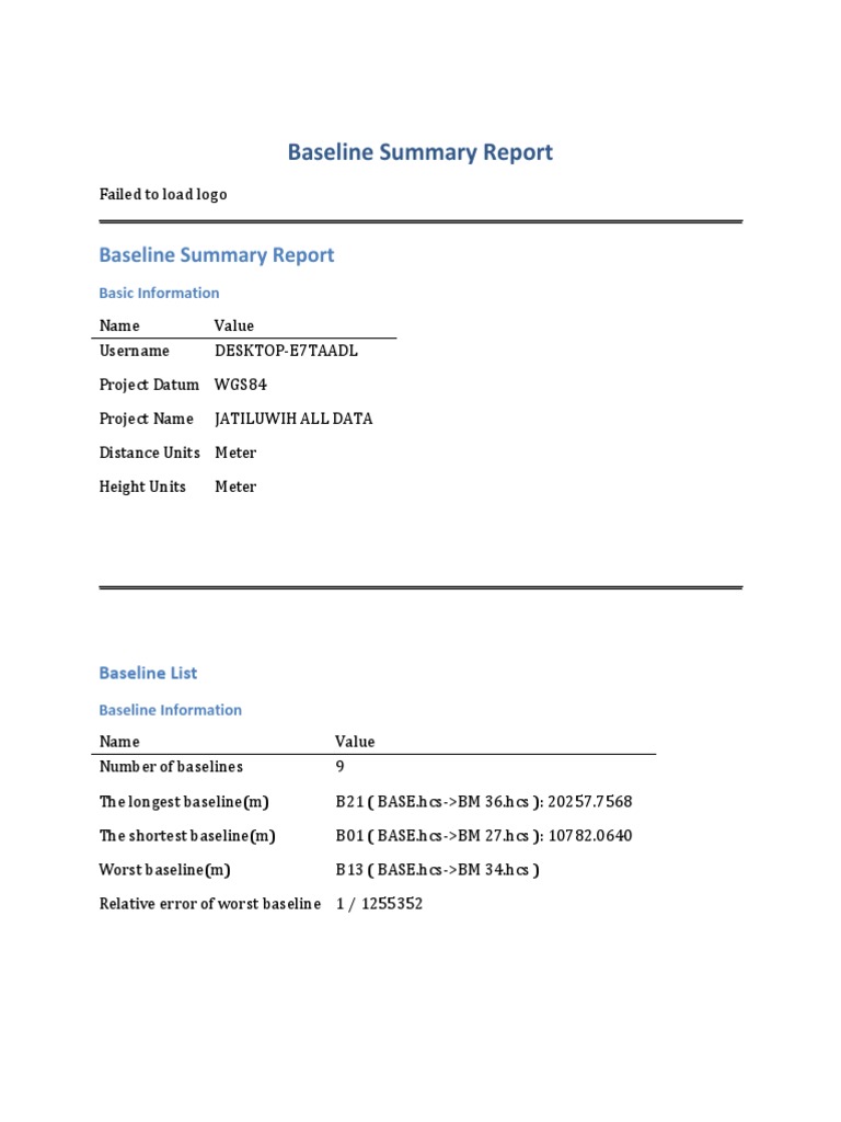 Baseline Summary Report | PDF | Latitude | Geodesy