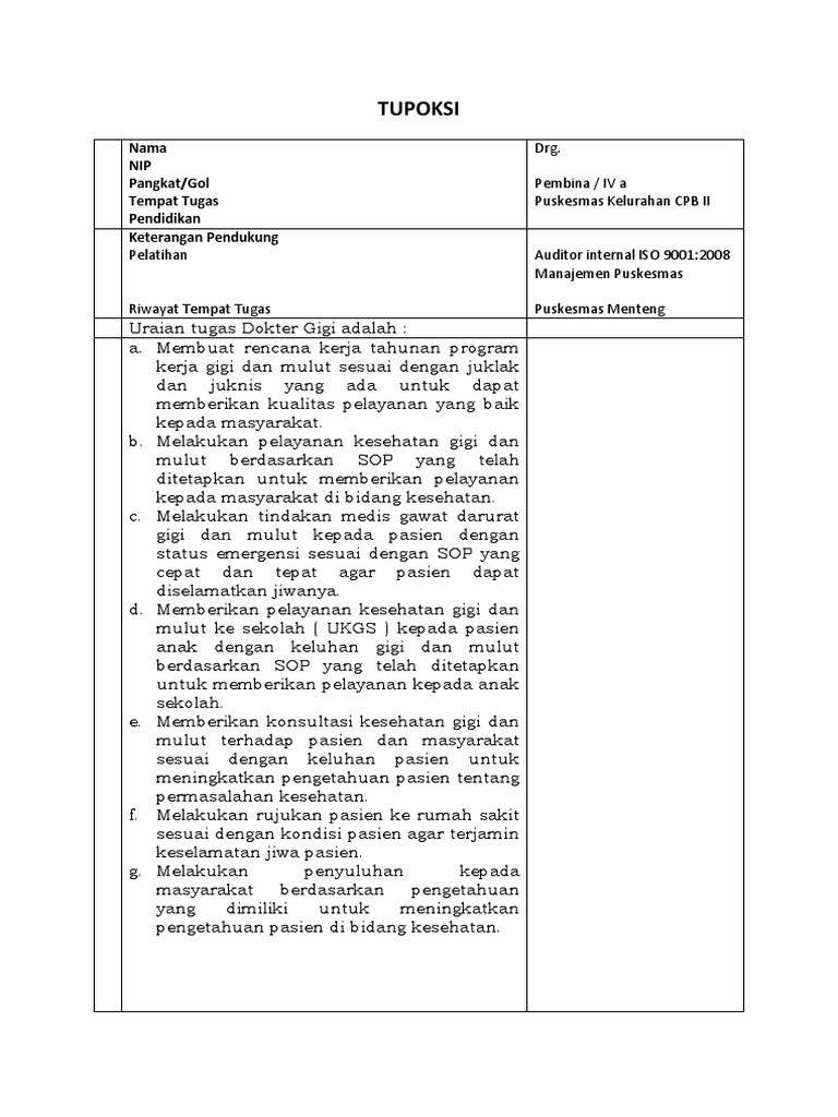 Format TUPOKSI | PDF | Kesehatan Holistik | Sains & Matematika