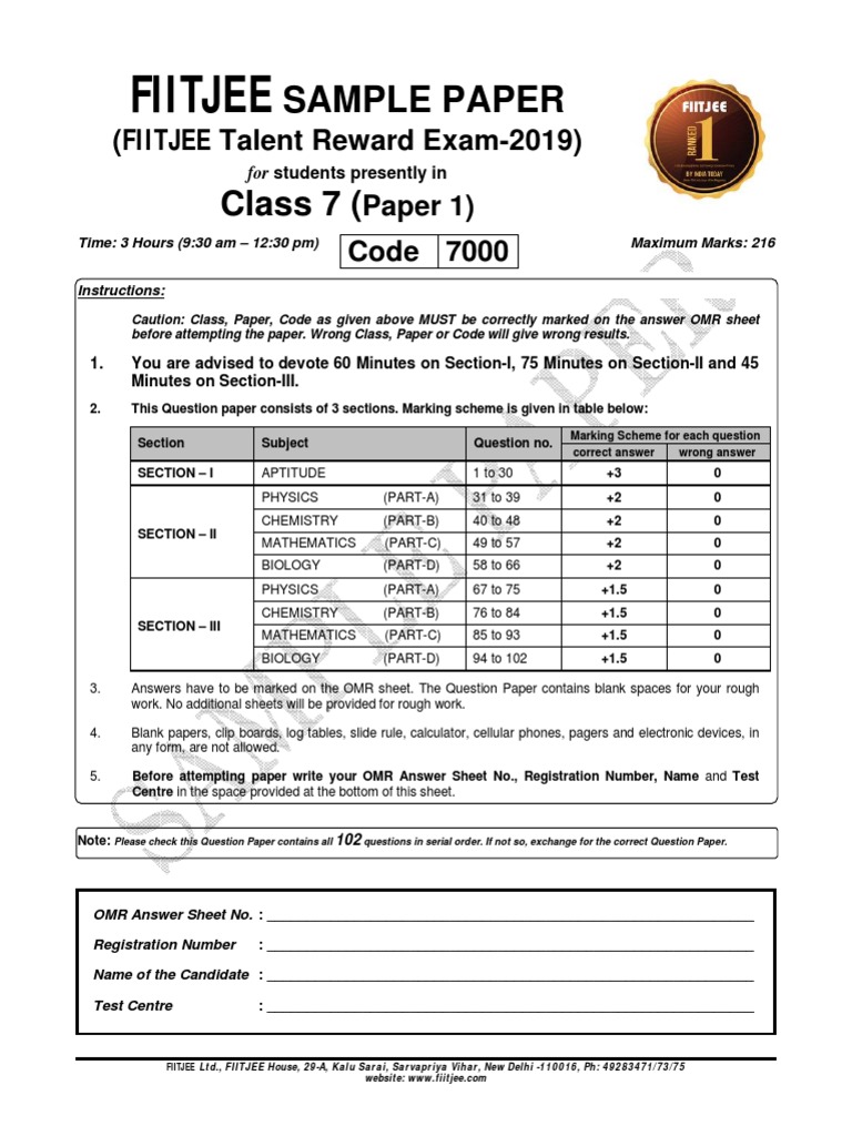 Ftre-2019-C-Vii (Paper-1) - At+pcmb PDF | PDF | Velocity | Celsius