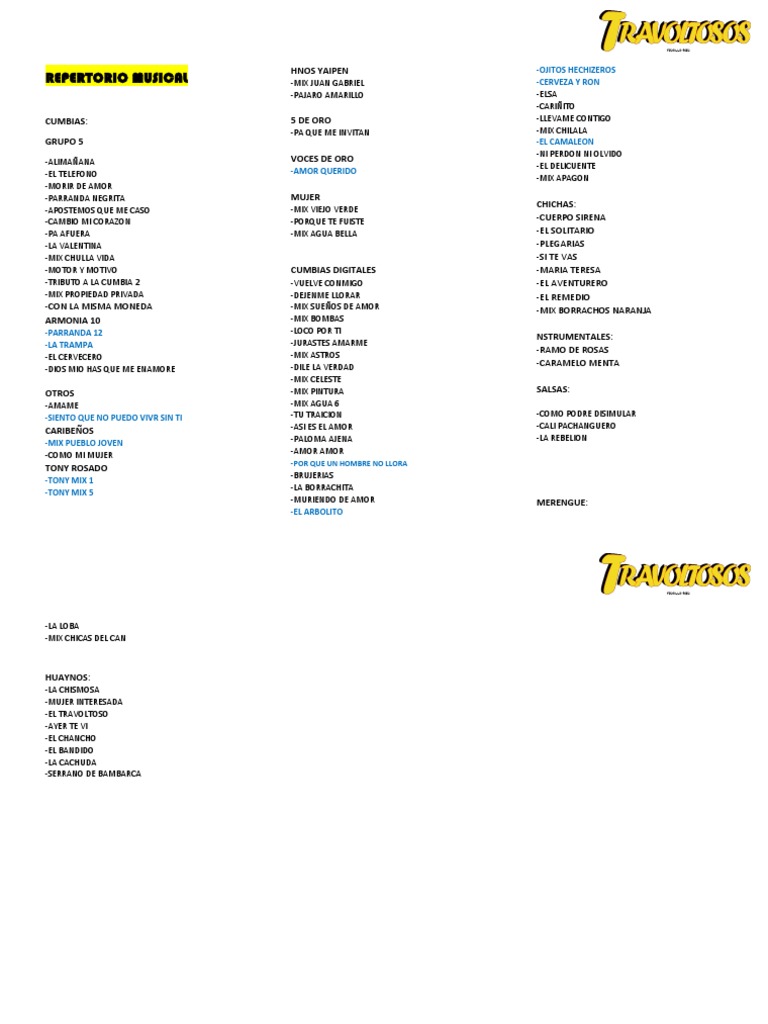 Repertorio Musical | PDF | Musica Latinoamericana | Musica en español