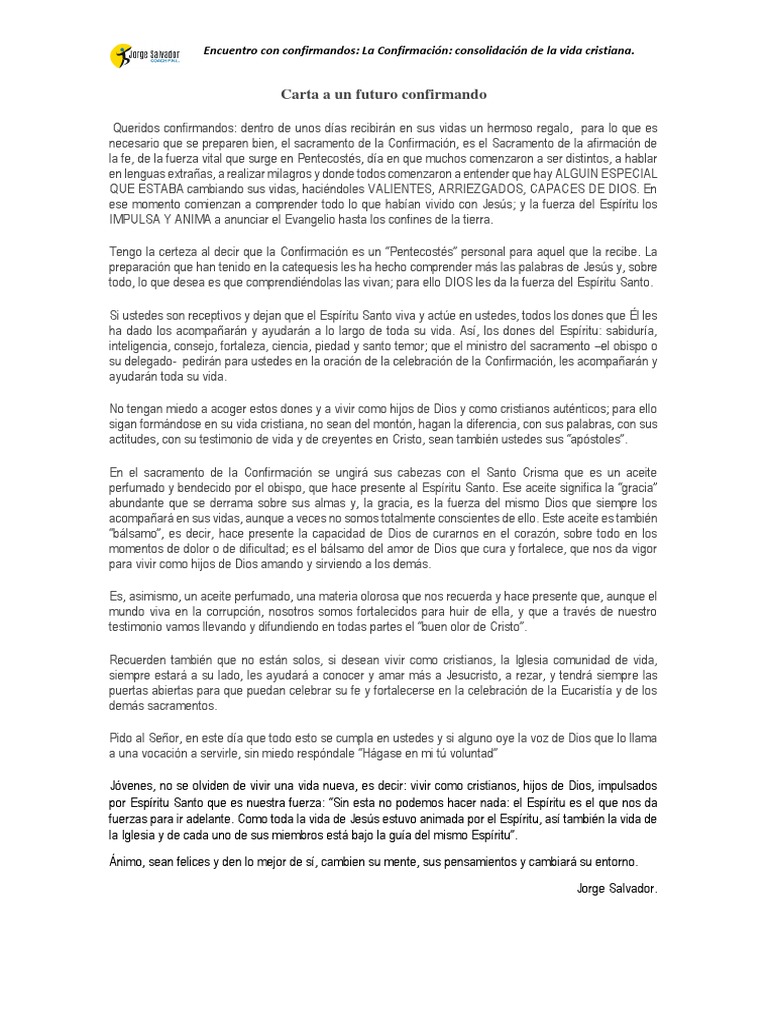 Carta a Confirmandos: Fe y Espíritu | PDF | Confirmación | Cristo (título)
