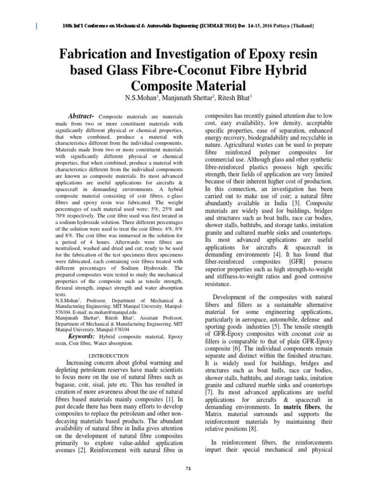 Coconut Coir and Epoxy Resin PDF | PDF | Composite Material | Fibers