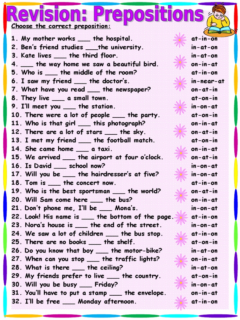 Revision Prepositions | PDF