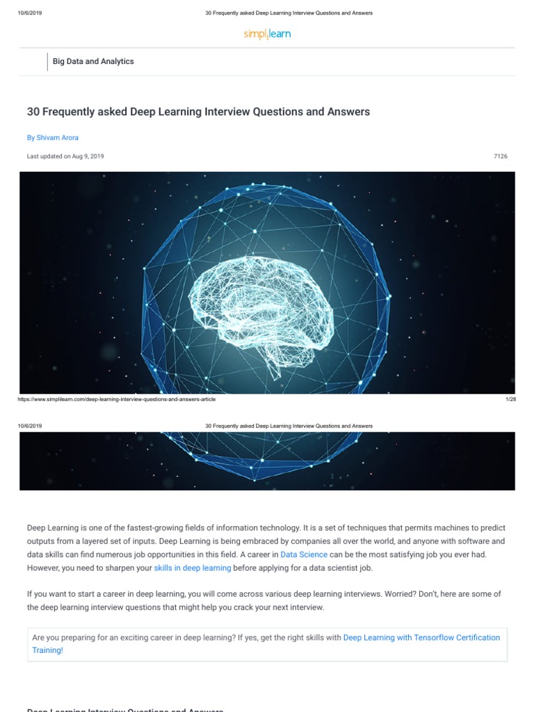 30 Frequently Asked Deep Learning Interview Questions and Answers | Download Free PDF ...