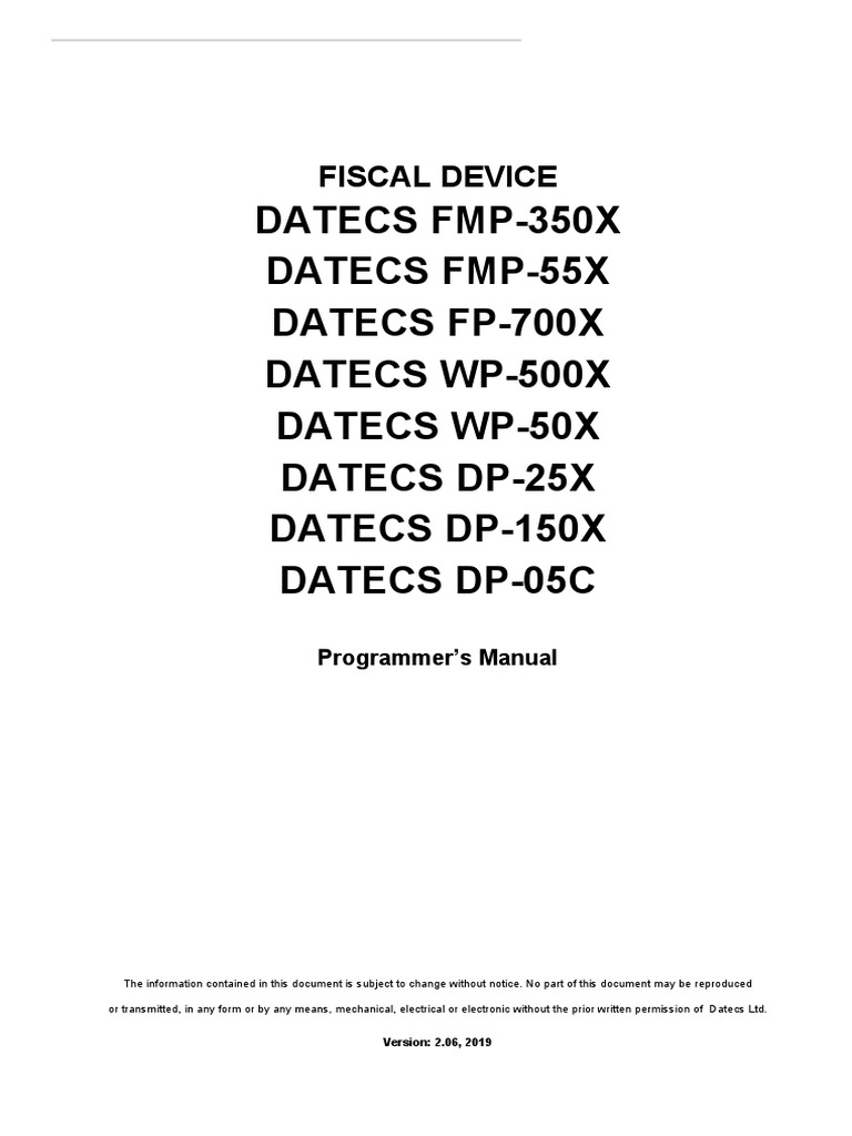 Fiscal Device Programmer's Manual | PDF | Receipt | Parameter (Computer ...