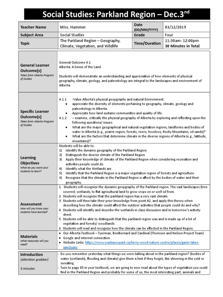 Social Studies - Parkland Region Animals and Vegitation - Dec | PDF ...