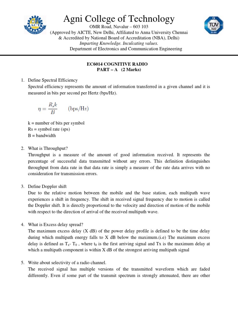CR Notes | PDF | Software Defined Radio | Cognitive Radio