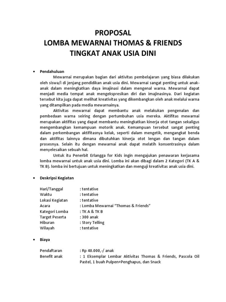 Proposal Lomba Mewarnai Anak Usia Dini | PDF