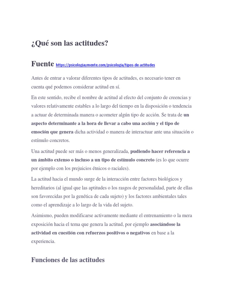 Definición y tipos de actitudes | PDF | Actitud (psicología) | Metafísica