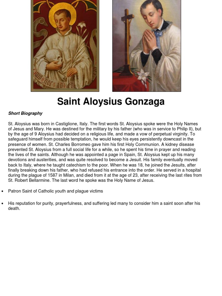 Saint Aloysius Gonzaga | PDF | Catholic Church | Religious Behaviour ...