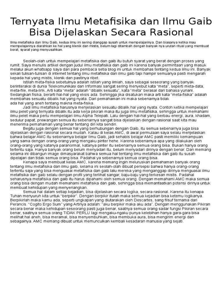 Ternyata Ilmu Metafisika Dan Ilmu Gaib Bisa Dijelaskan Secara Rasional ...