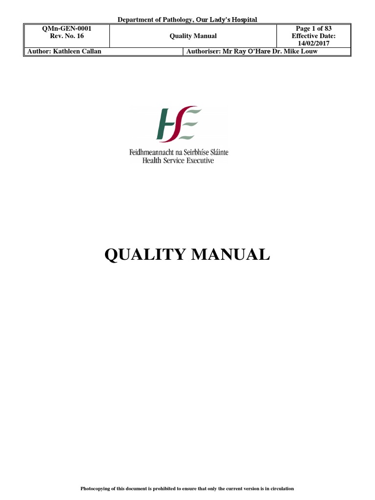 Quality Manual for Pathology Department | PDF | Blood Transfusion ...