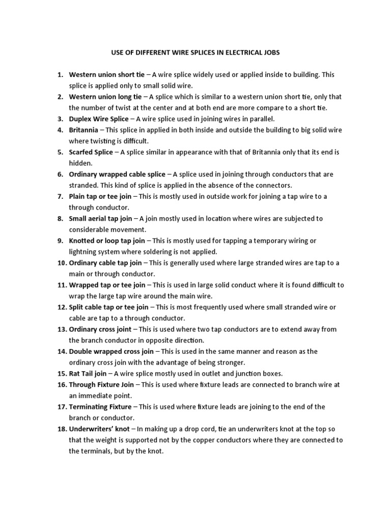 Use of Different Wire Splices in Electrical Jobs | PDF | Wire ...