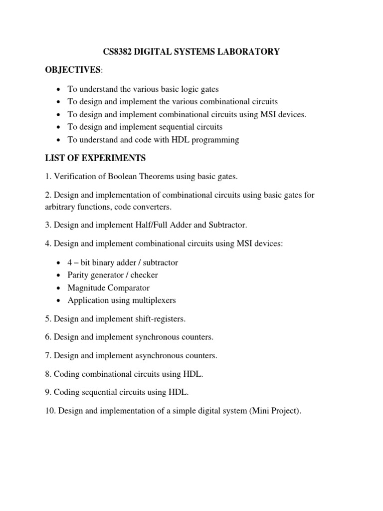 CS8382 DIGITAL SYSTEMS LABORATORY Sylli | PDF | Art | Computers
