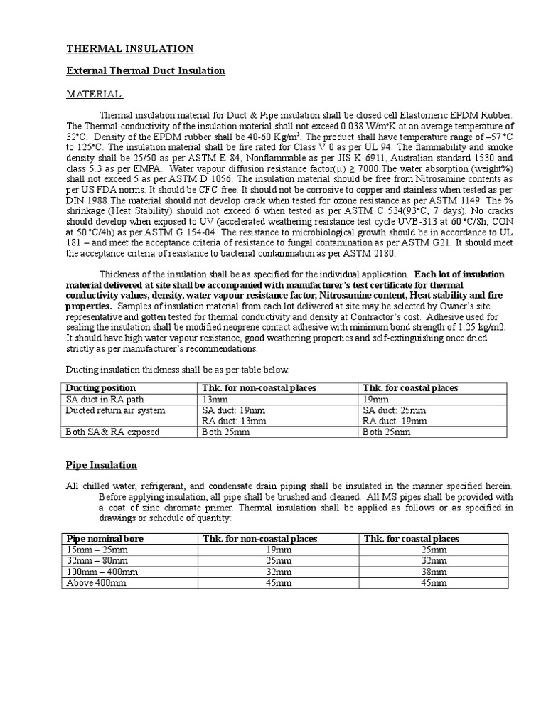 Hvac Duct Insulation Specification | PDF | Thermal Insulation | Duct (Flow)