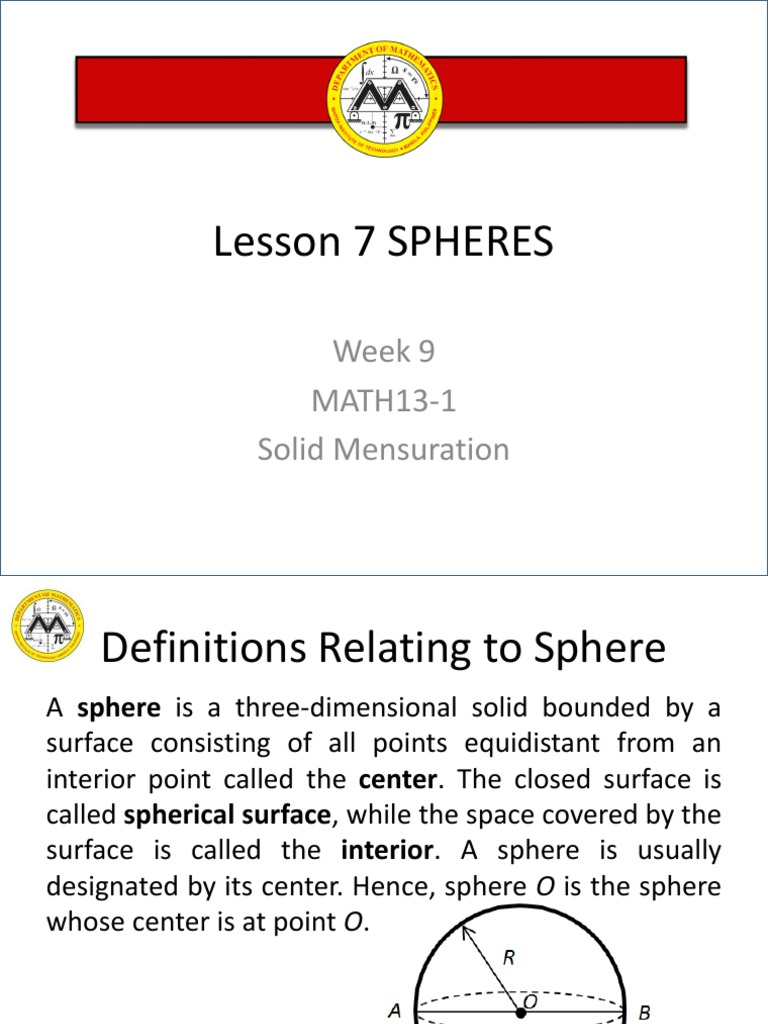 Lesson 7 MATH13 1 | PDF | Sphere | Volume