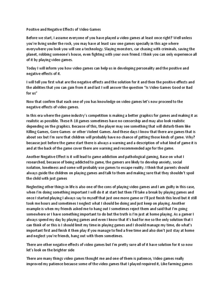 Positive and Negative Effects of Video Games | PDF | Video Games ...