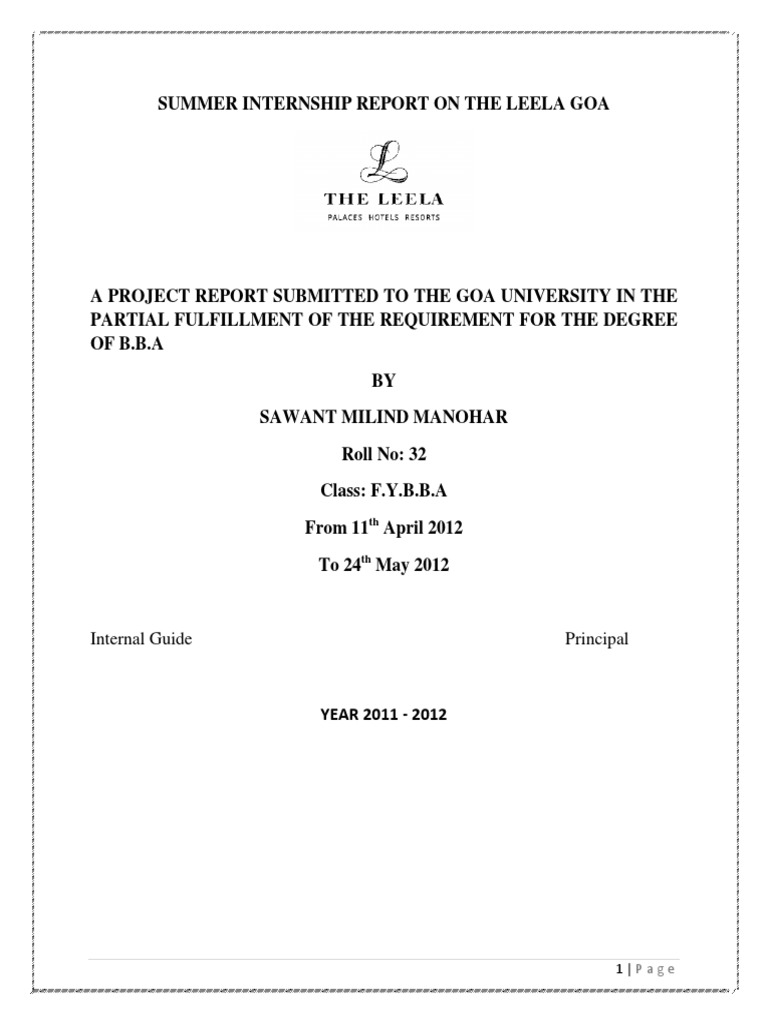 Internship Report Leela Goa | PDF | Hotel | Human Resources
