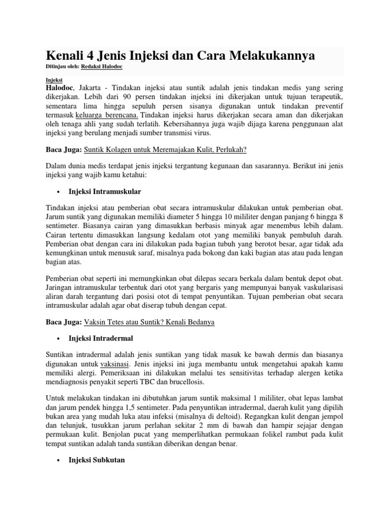 Kenali 4 Jenis Injeksi Dan Cara Melakukannya | PDF