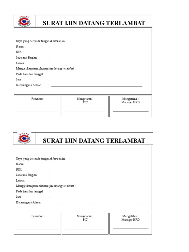 Form - Surat Ijin Datang Terlambat | PDF