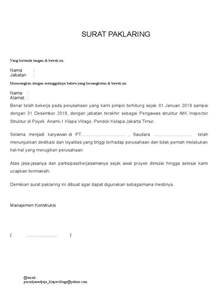 Sample Paklaring | PDF